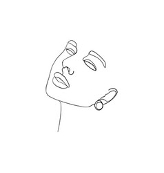 Continuous line drawing woman face with hand Vector Image