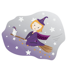 Halloween card with girl in a hat witch Royalty Free Vector