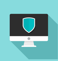 Protected computer icon flat style Royalty Free Vector Image