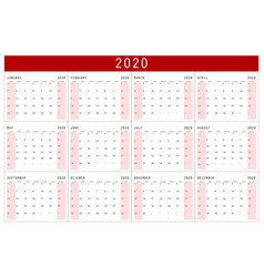 Calendar 2019 red set week starts on sunday basic Vector Image