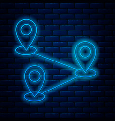Glowing neon route location icon isolated on brick