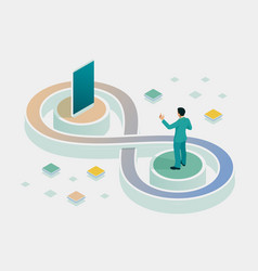Isometric programmer coding new project sitting on