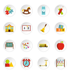 Kindergarten symbol icons set in flat style Vector Image