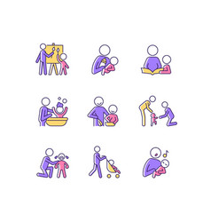 Responsible parenthood rgb color icons set Vector Image