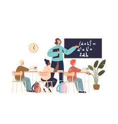 Math teacher teaching children in class Royalty Free Vector
