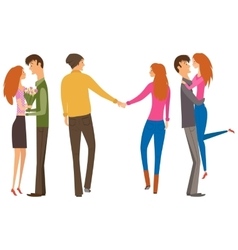 Drunk couple hugging young girl and guy tipsy Vector Image