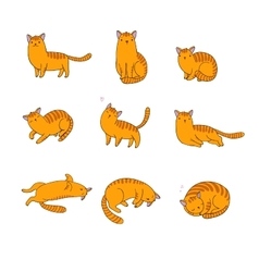 Cute orange cat cartoon character sticker set Vector Image