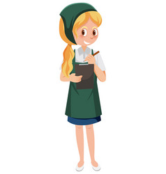 Female server serving food Royalty Free Vector Image