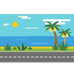 Summer beach with palm trees seagulls and boat on Vector Image