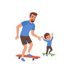 Cartoon father and son running together morning Vector Image