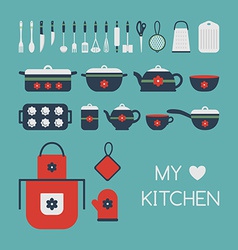 Set kitchen utensils and food Royalty Free Vector Image