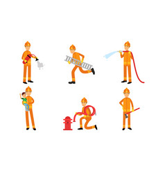 Flat set of firefighting items fireman Royalty Free Vector