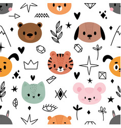 Cute seamless pattern with hand drawn animals Vector Image