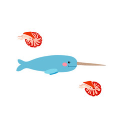 Blue narwhal sea animal icon Royalty Free Vector Image