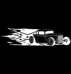Hot rod car in white line on black background Vector Image