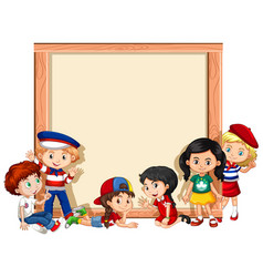 Blank sign template with kids in park at daytime Vector Image