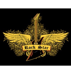 Retro guitar with music notes Royalty Free Vector Image