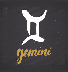 Zodiac sign gemini and lettering hand drawn Vector Image