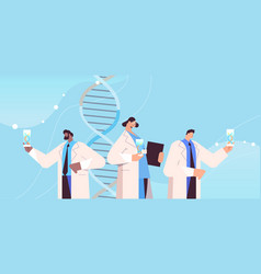 Mix race scientists working with dna researchers Vector Image