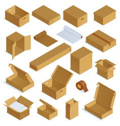 Isometric pasteboard boxes set Royalty Free Vector Image