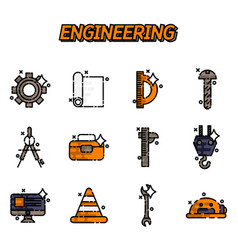 Engineering flat icons set Royalty Free Vector Image