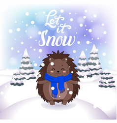 Winter with cute hedgehog Royalty Free Vector Image
