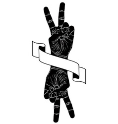 Middle finger hand sign with ribbon punk emblem Vector Image