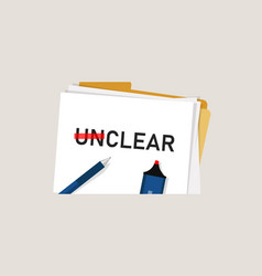 Clear unclear word strikethrough text concept of Vector Image