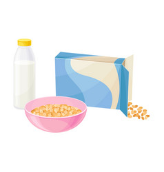 Breakfast crunchy cereal poured in bowl with milk Vector Image