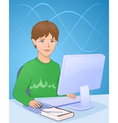 Cartoon boy working with computer Royalty Free Vector Image