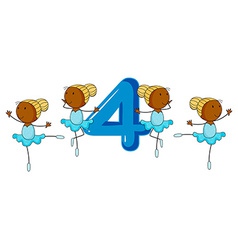 Number four with 4 monkeys on the tree Royalty Free Vector