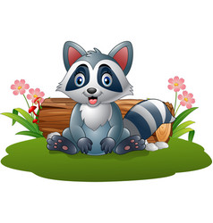 Cartoon raccoon in the forest Royalty Free Vector Image