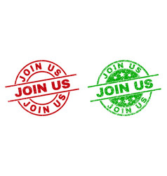Join us round badges using rubber texture Vector Image