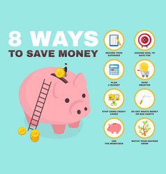8 way to save money infographic pig Royalty Free Vector
