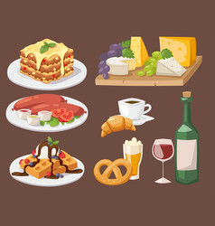 European tasty food cuisine dinner food showing Vector Image