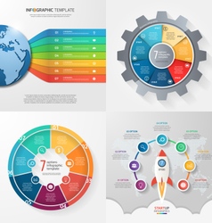 Set of 4 infographic templates with 7 processes Vector Image