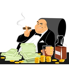 Cartoon greed businessman crying for coin Vector Image