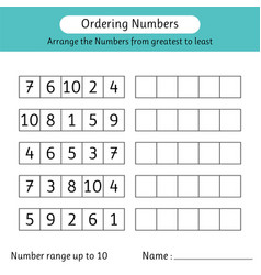 Ordering numbers worksheet arrange Royalty Free Vector Image