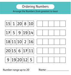 Ordering numbers worksheet arrange numbers Vector Image