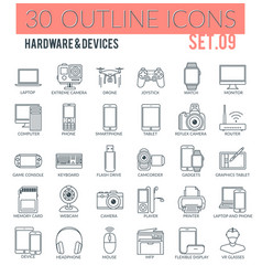 Line computer components icons Royalty Free Vector Image