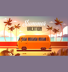 Surf bus sunset tropical beach retro surfing Vector Image