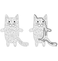 Maze with cat and wool coloring page Royalty Free Vector