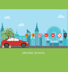 Driving school set flat isolated Royalty Free Vector Image