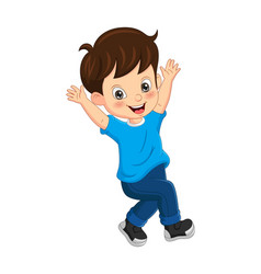Happy cute little student boy raising his hand Vector Image
