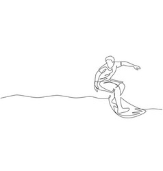 Single continuous line drawing surf ocean waves Vector Image