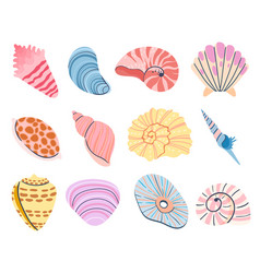 Cartoon seashells summer beach sea shells Vector Image
