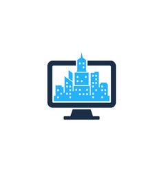 Computer town logo icon design Royalty Free Vector Image