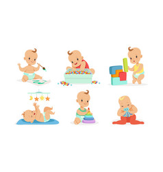 Cute happy baby sitting and playing with Vector Image