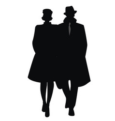 Silhouettes of newlyweds couple wearing wedding Vector Image