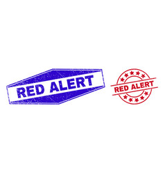 Red alert corroded stamps in circle and hexagon Vector Image